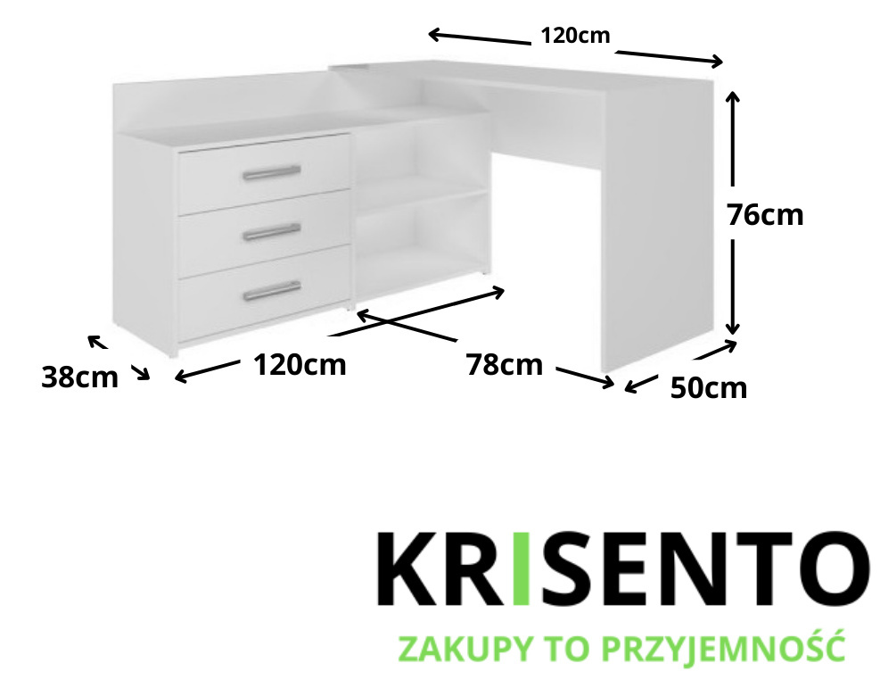 Biurko narożne białe BIUR-704-BIEL-MAT | Krisento